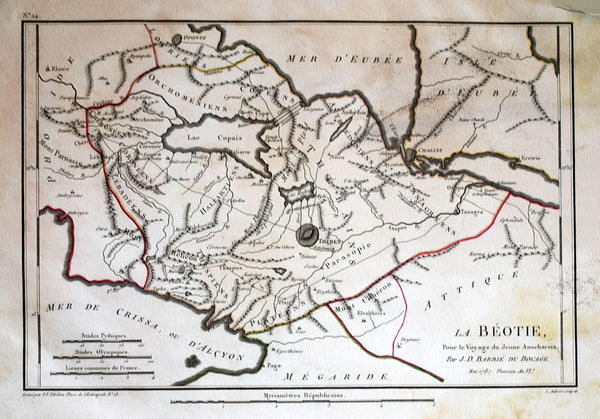 Antique Map Boeotia | Original Engravings | Old Maps - Umanismo Athens