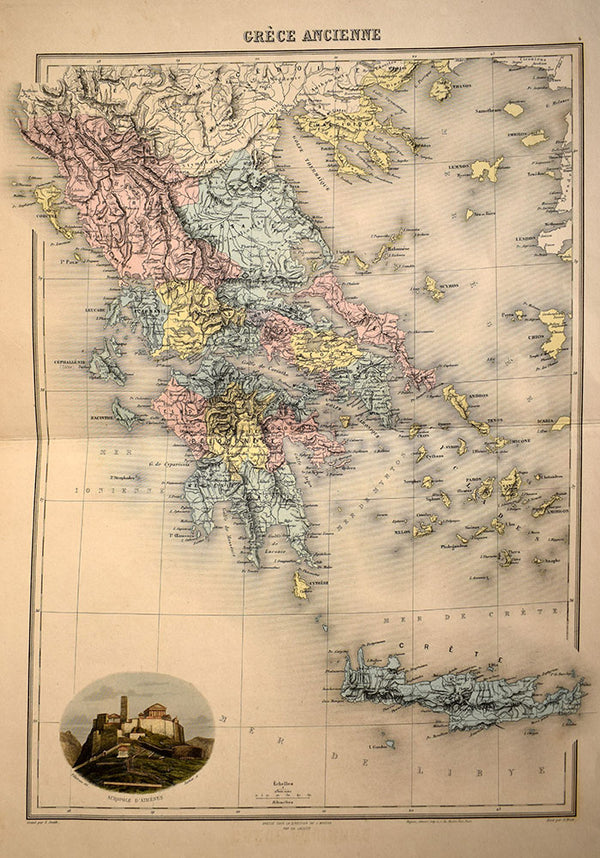 Antique Map Greece | Original Engravings | Old Maps - Umanismo Athens